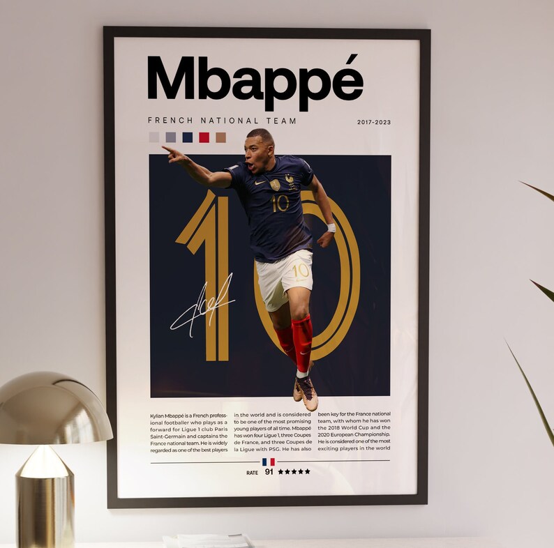 Kylian Mbappé Poster French National Team, Soccer Gifts, Sports Poster ...