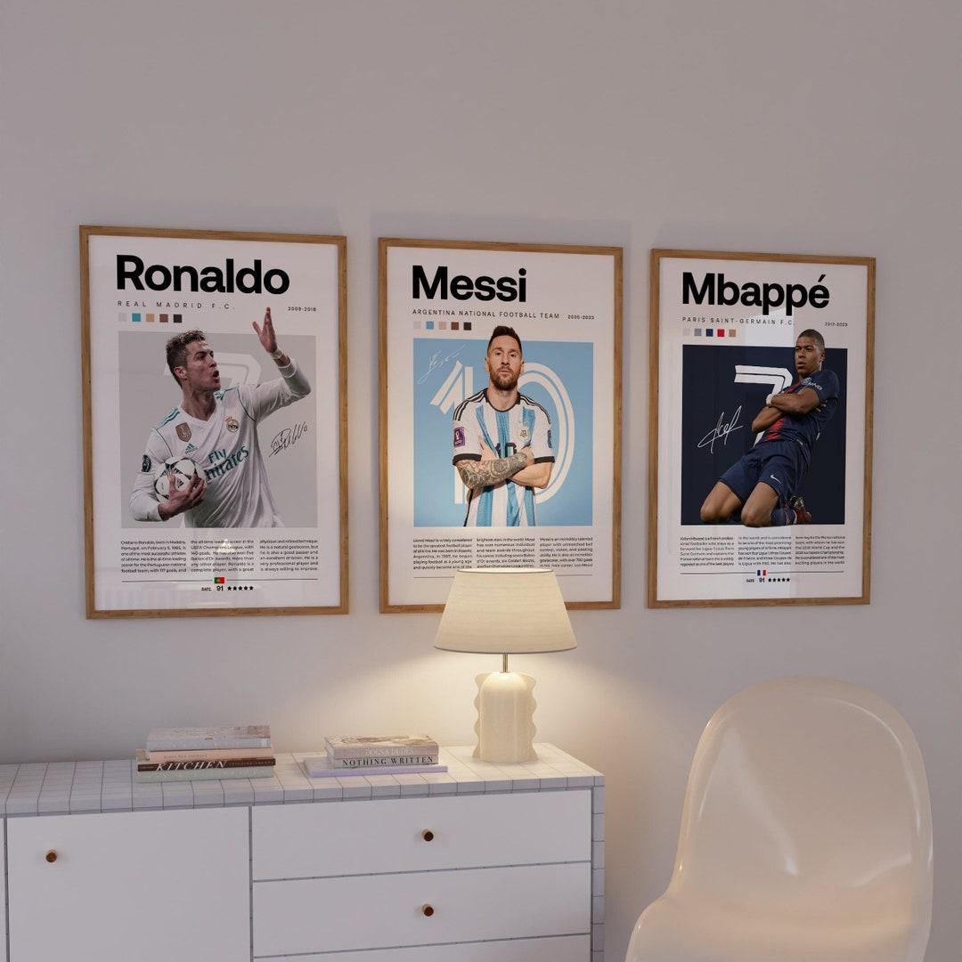 Mbappe Ronaldo Messi Poster Bundler, Soccer Art Print, Football Poster ...