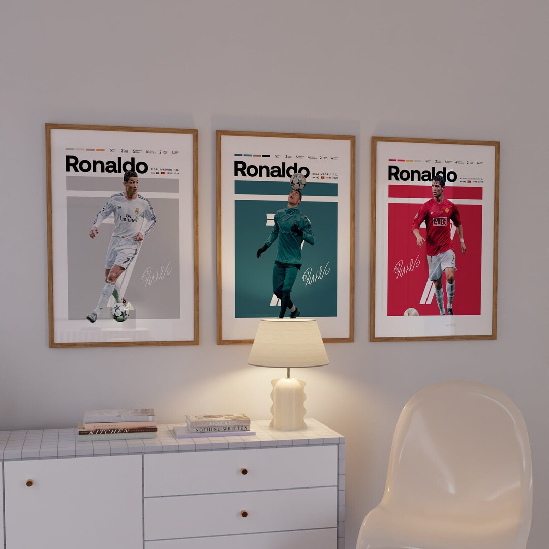 Cristiano Ronaldo Set of 3 Poster, Ronaldo Football Print, Sports ...