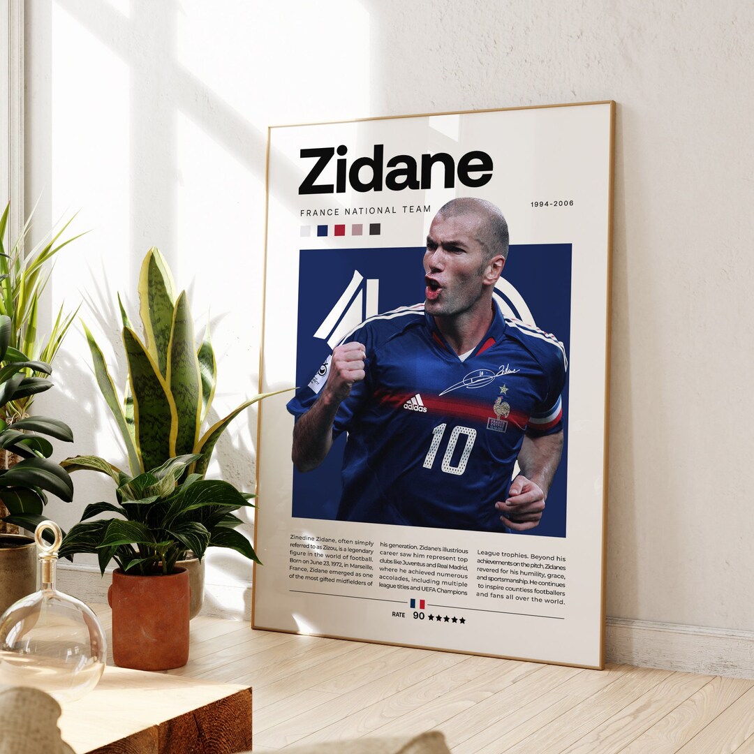 Zinedine Zidane Poster, French Footballer, Soccer Gifts, Sports Poster ...