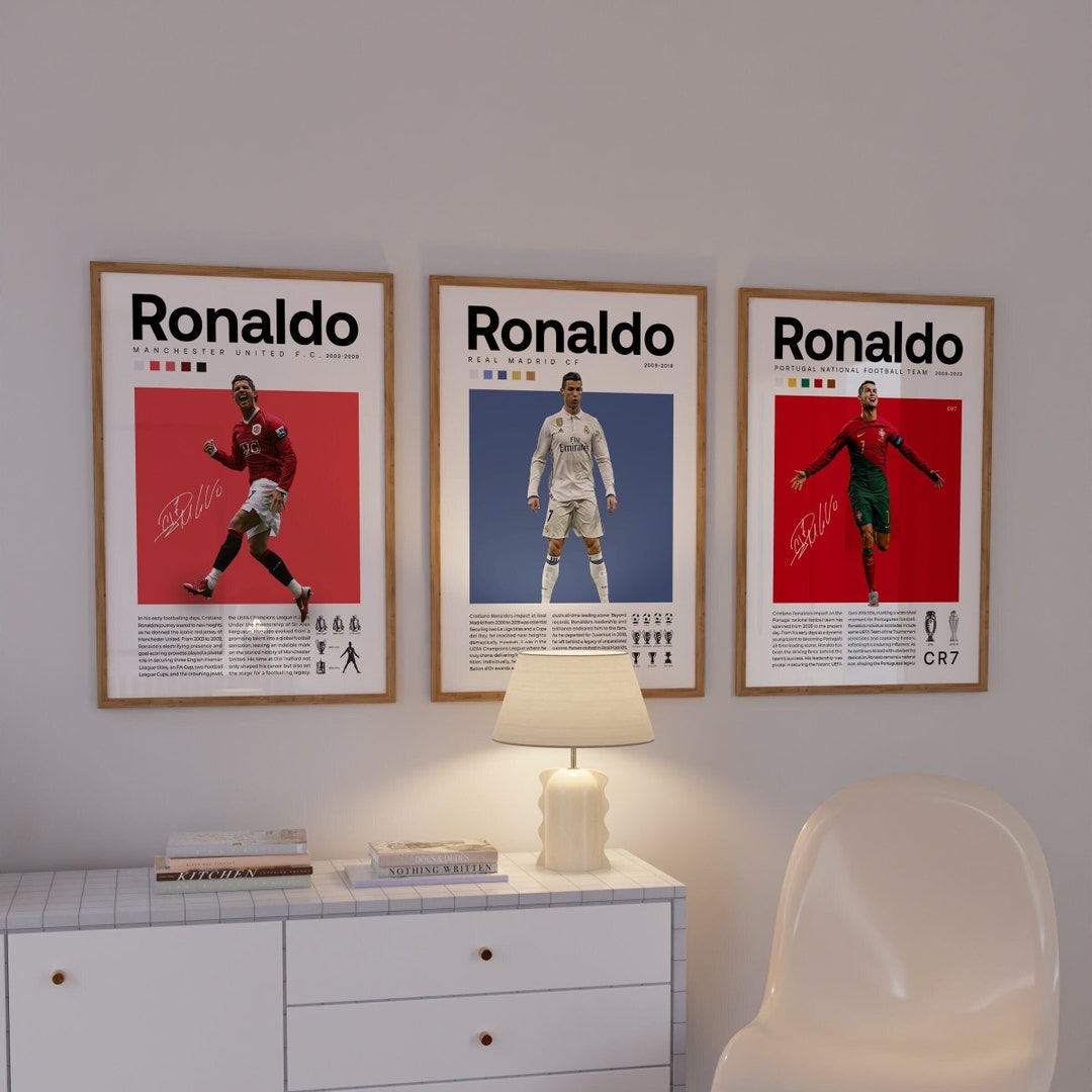 Cristiano Ronaldo Set of 3 Poster, Portugal Football Print, Sports ...