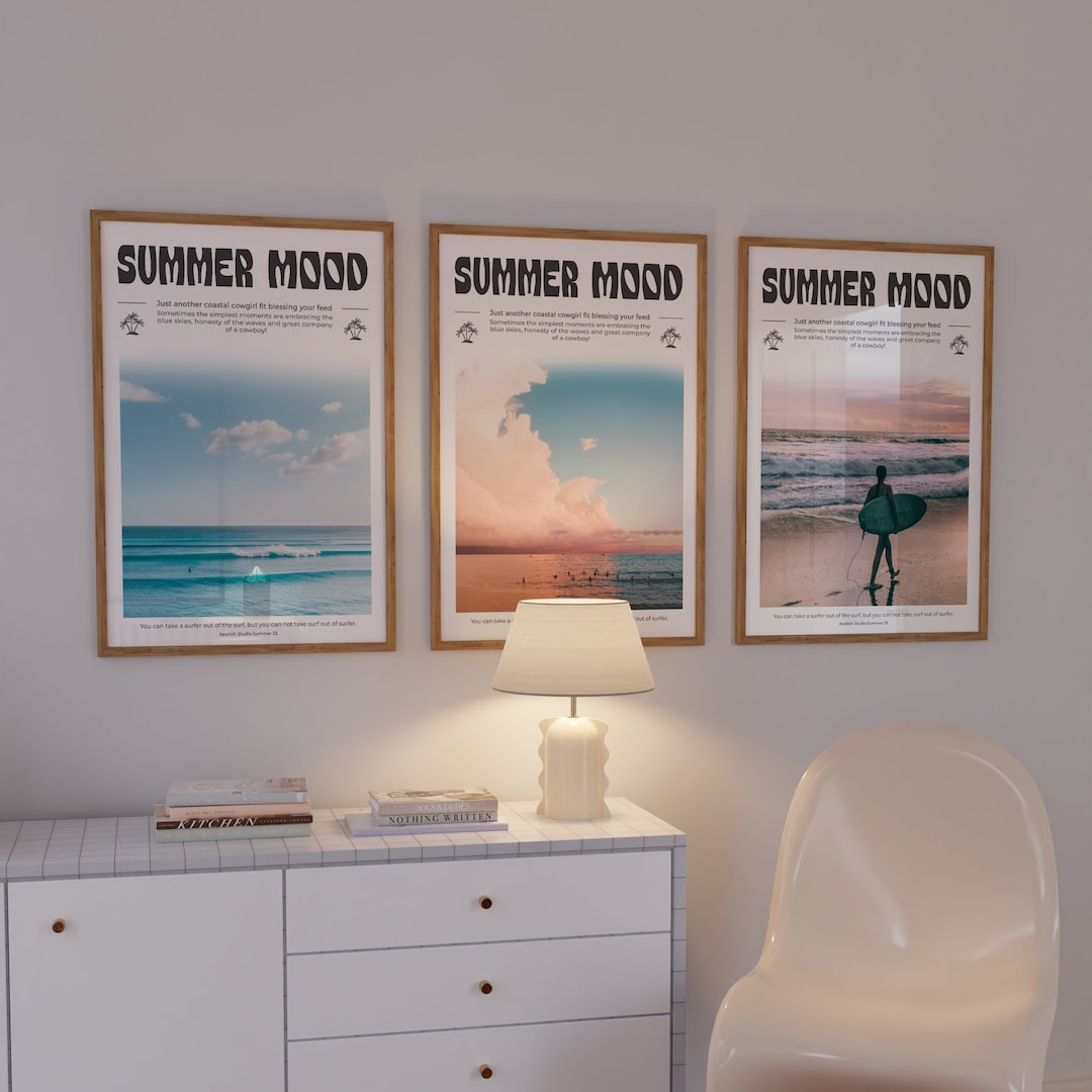 Coastal Cowgirl Surf Poster Set of 3 Beachy Surf Wall Art Surfer Girl ...