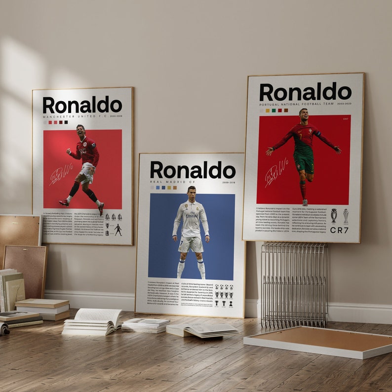 Cristiano Ronaldo Set of 3 Poster, Portugal Football Print, Sports ...