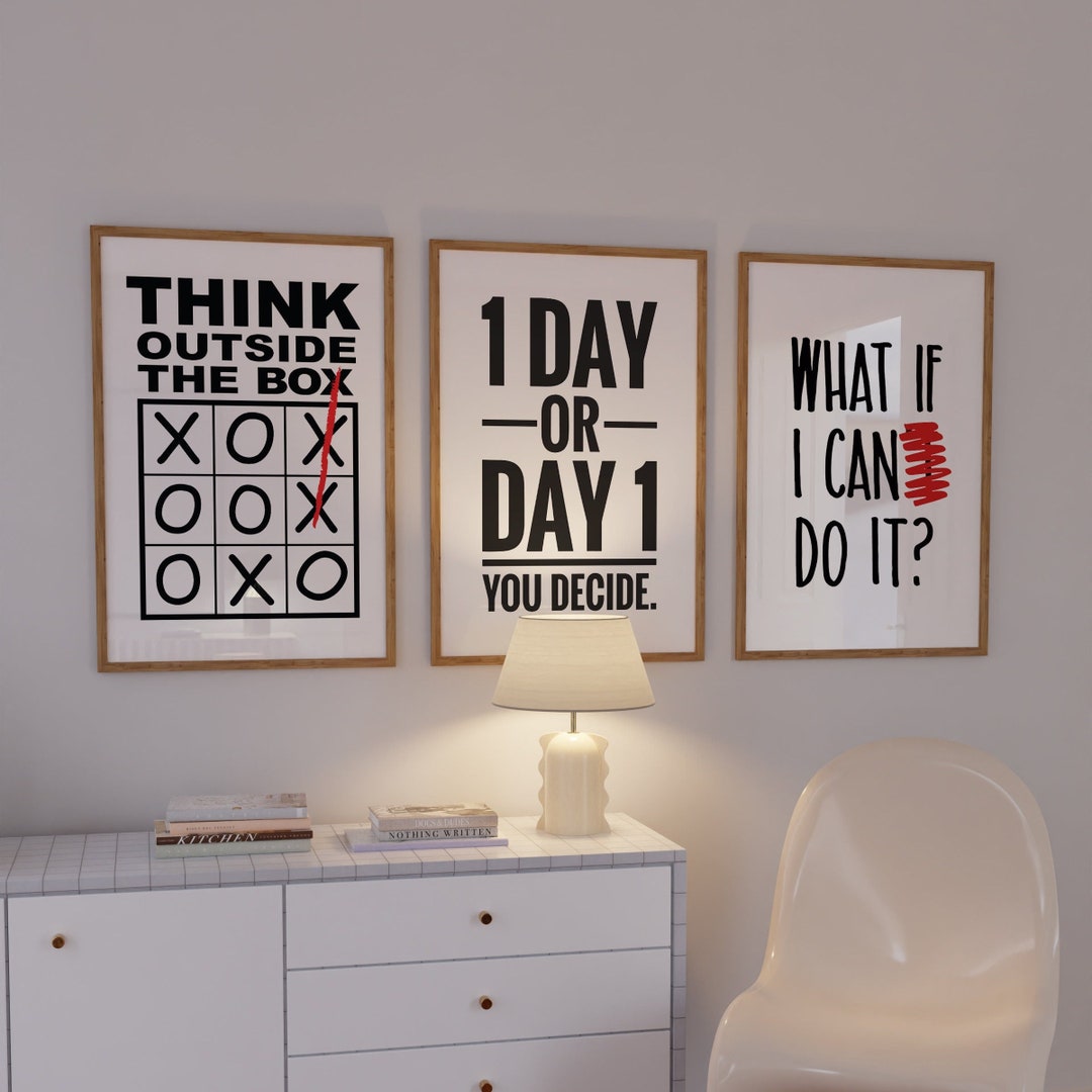 Minimalist Motivation Focus Print Set, Motivational Hard Work Office ...
