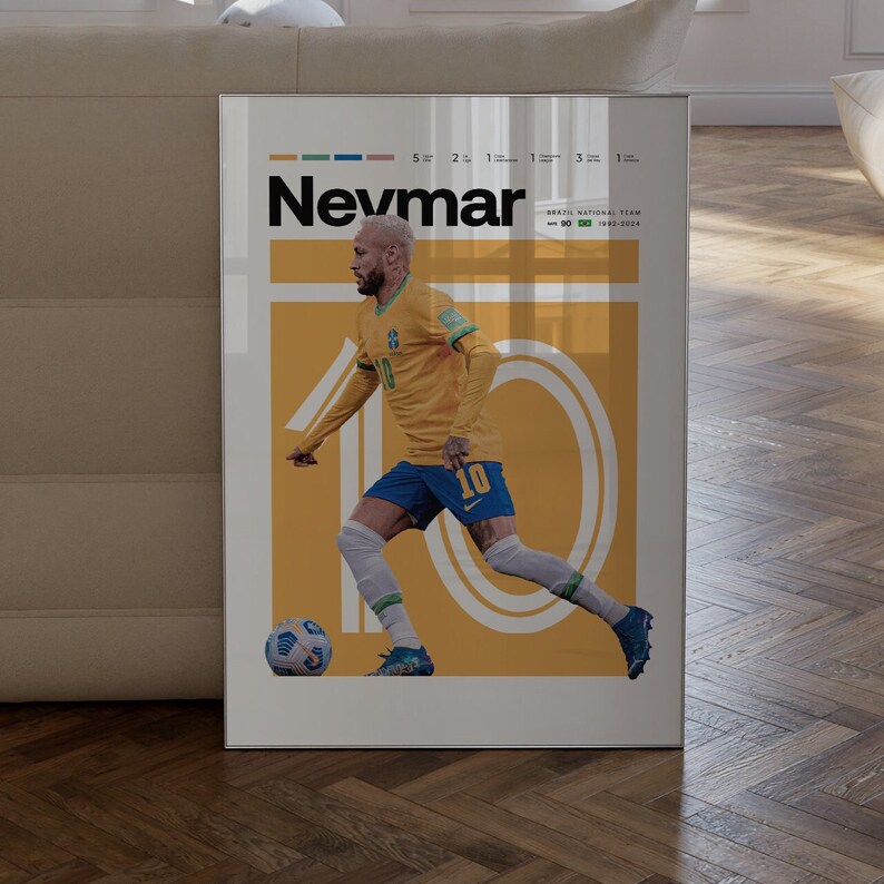 Neymar Poster, Brazil Soccer Poster, Soccer Gifts, Sports Poster ...