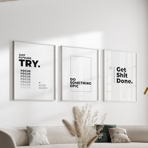 Minimalist Motivation Focus Print Set, Motivational Hard Work Office ...