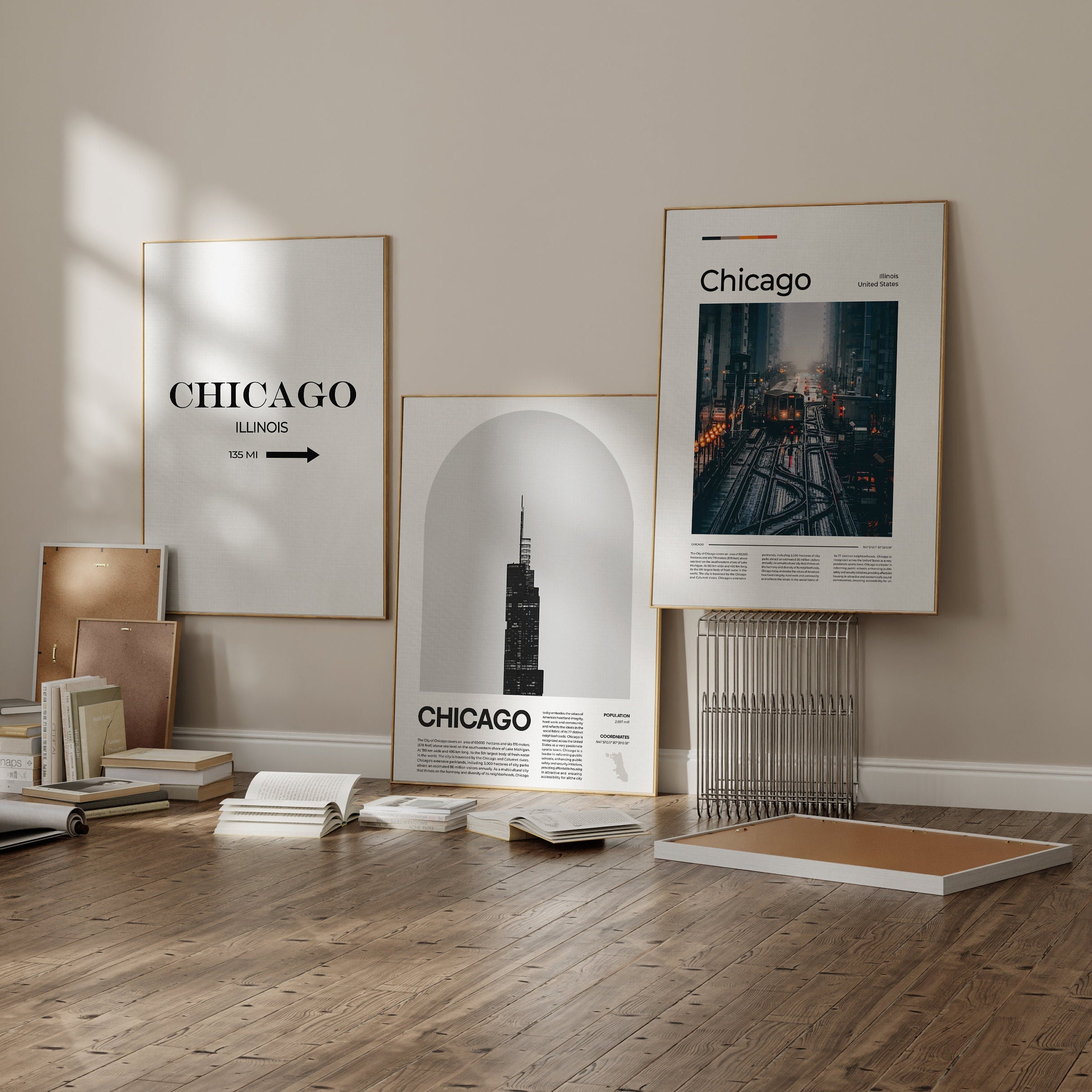 Chicago Travel Poster Set of 3, Illinois Poster, Chicago Poster ...