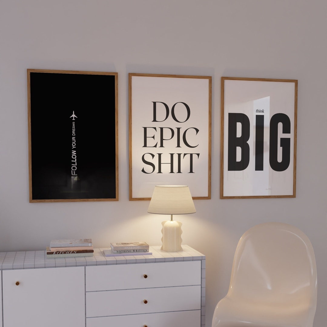 Minimalist Motivation Focus Print Set, Motivational Hard Work Office ...
