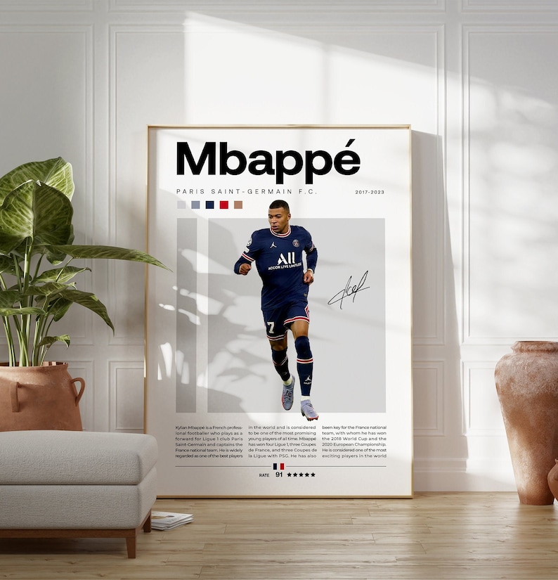Kylian Mbappé Poster, Mbappe Poster, Soccer Gifts, Sports Poster ...
