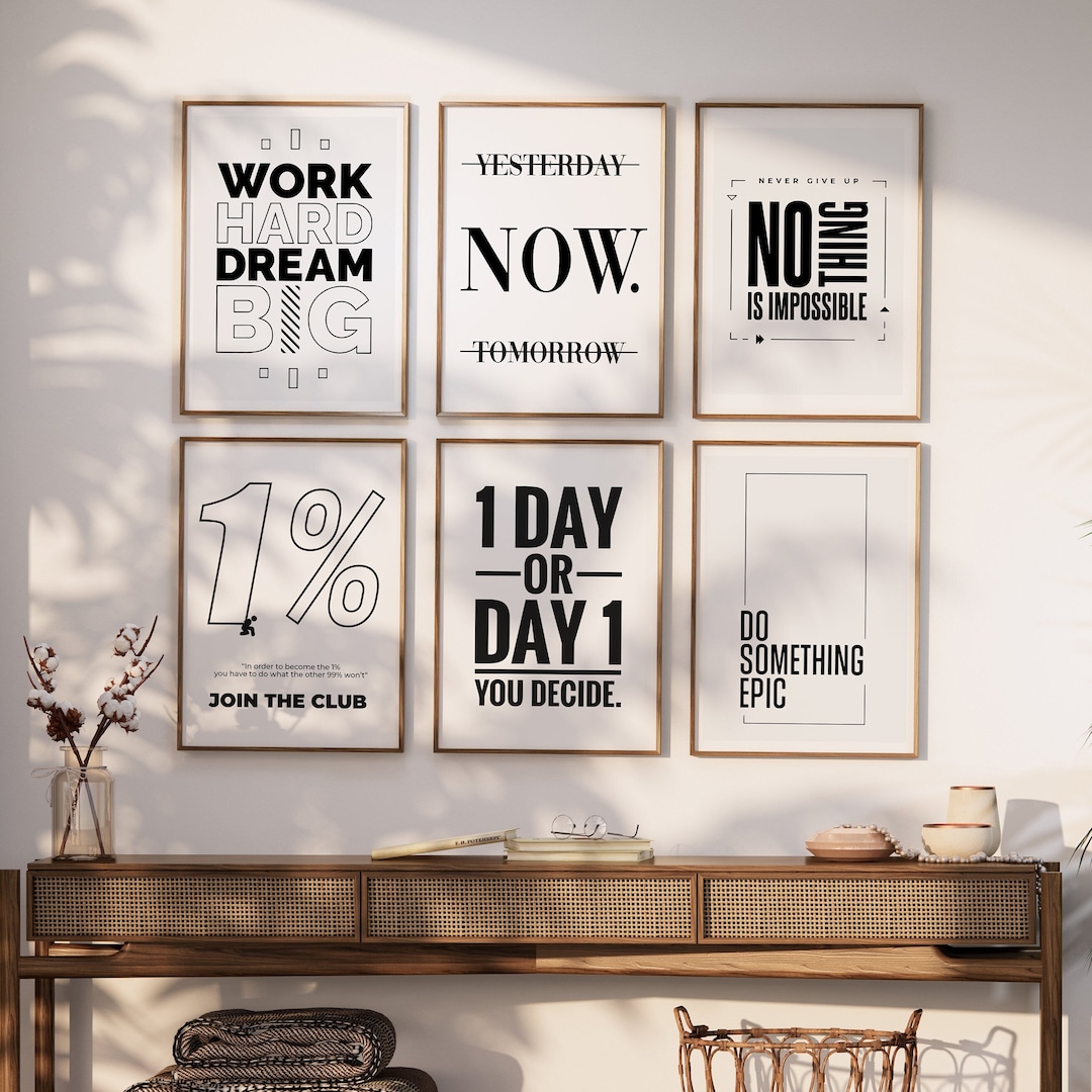 Office Wall Art, Set of 6, Printables, Home Office Decor, Motivational ...