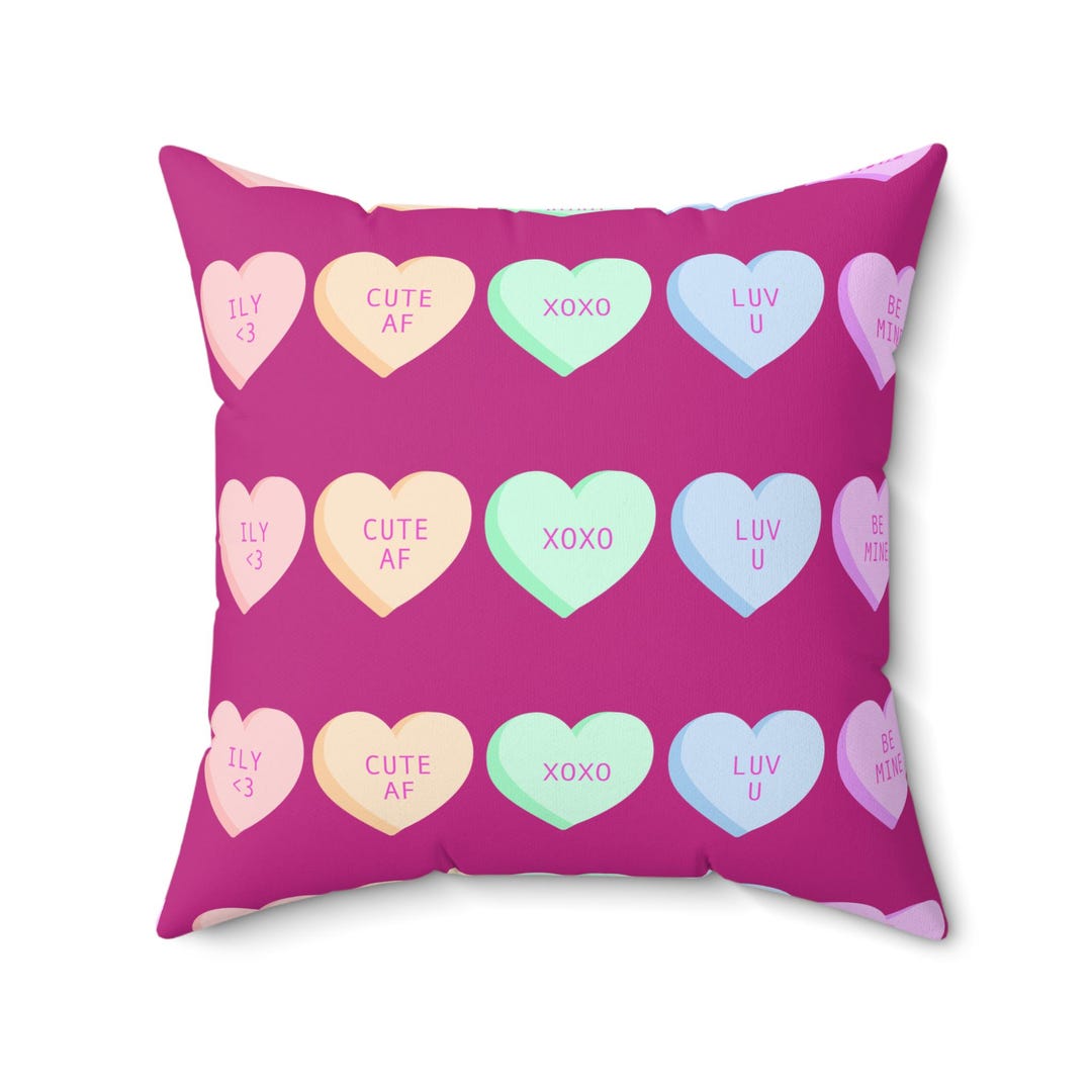 Pink Square Pillow, Living Room Decor, Cozy Bedroom Aesthetic, Heart ...