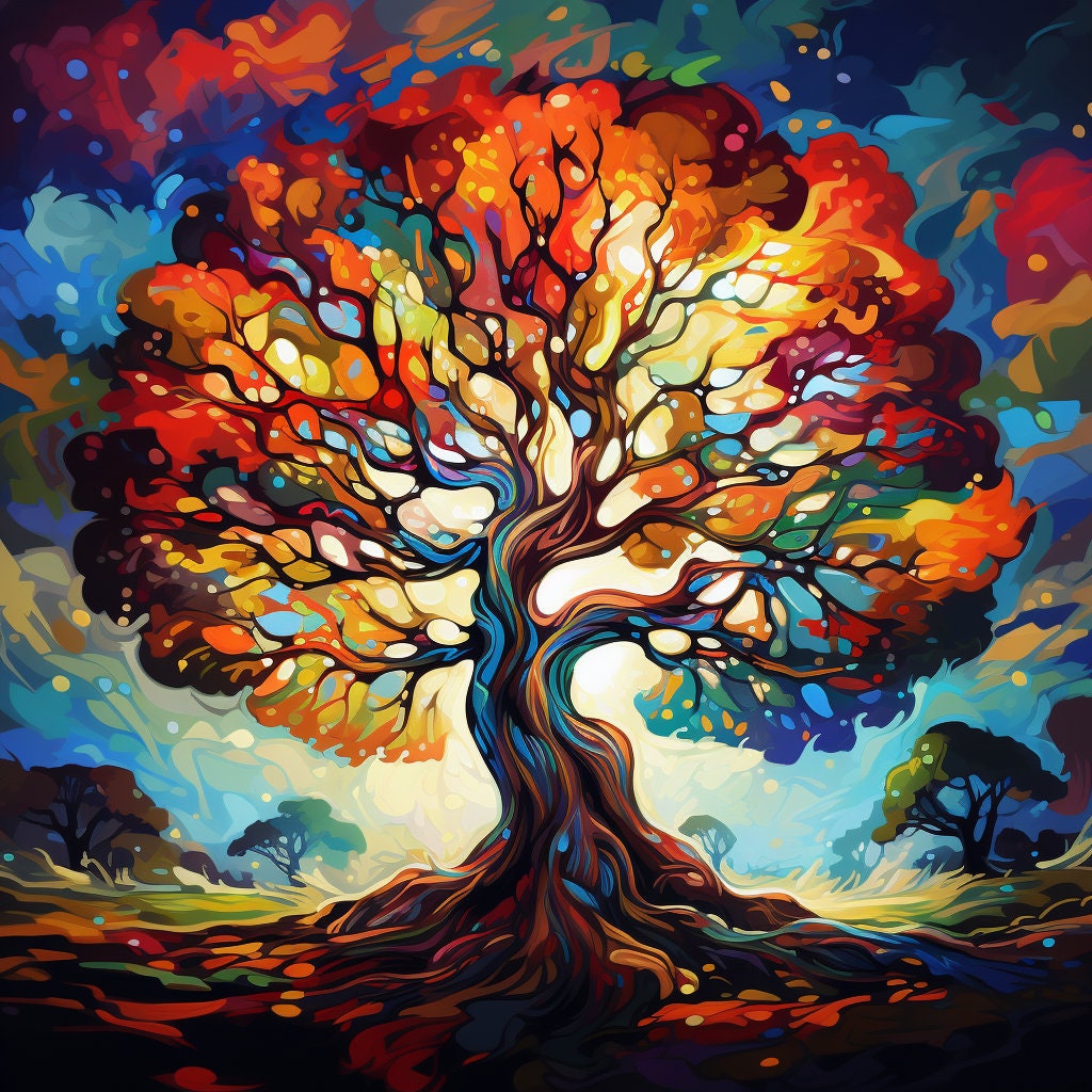 Canvas Wall Art Colorful Abstract Oak Tree Stretched Matte Canvas Wall ...