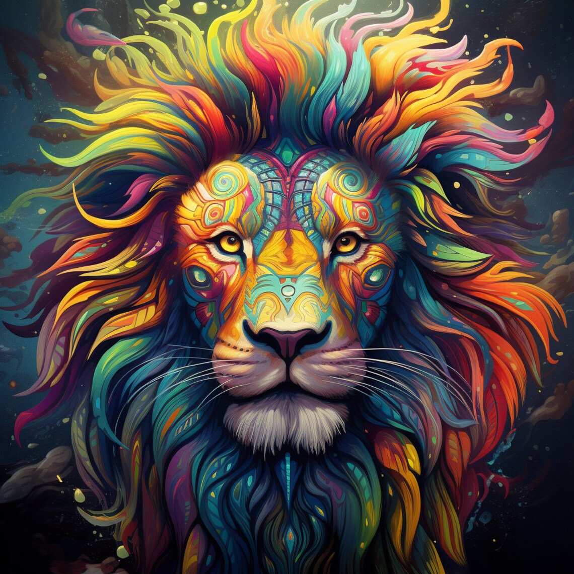 Canvas Wall Decor Psychedelic Lion Stretched Matte Canvas Wall Hanging ...