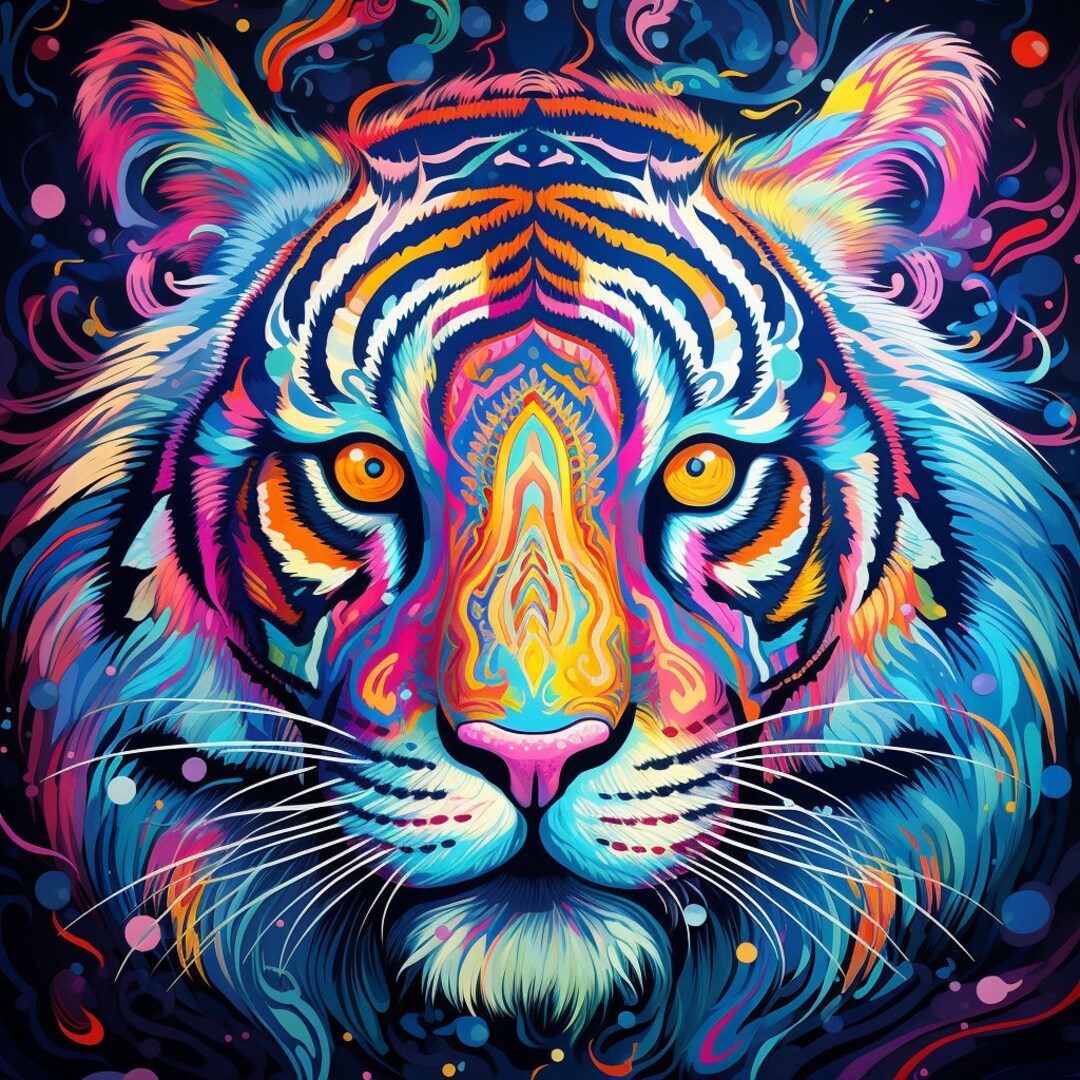Canvas Wall Decor Psychedelic White Tiger Stretched Matte Canvas Wall ...