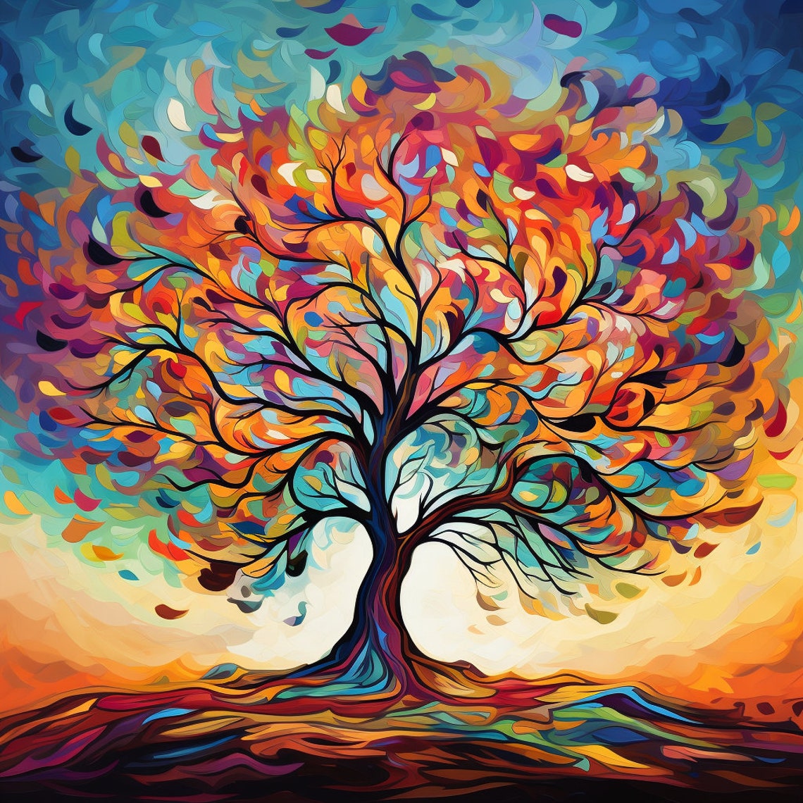 Nature Inspired Abstract Tree Art Captivating Fall Leaves on Stretched ...