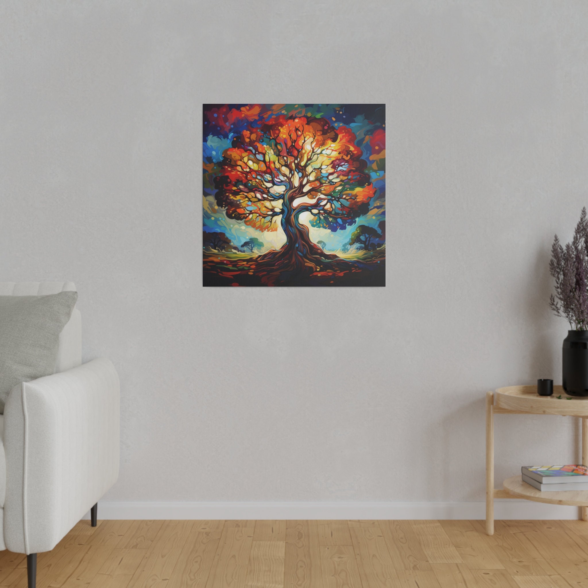 Canvas Wall Art Colorful Abstract Oak Tree Stretched Matte Canvas Wall ...