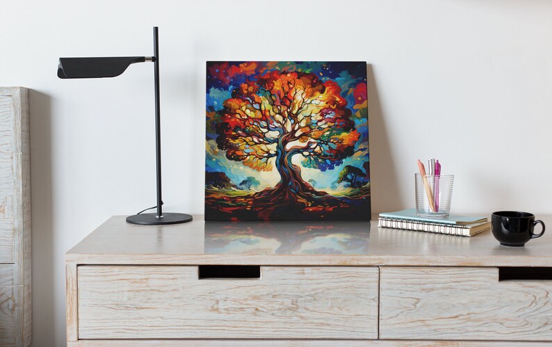 Canvas Wall Art Colorful Abstract Oak Tree Stretched Matte Canvas Wall ...
