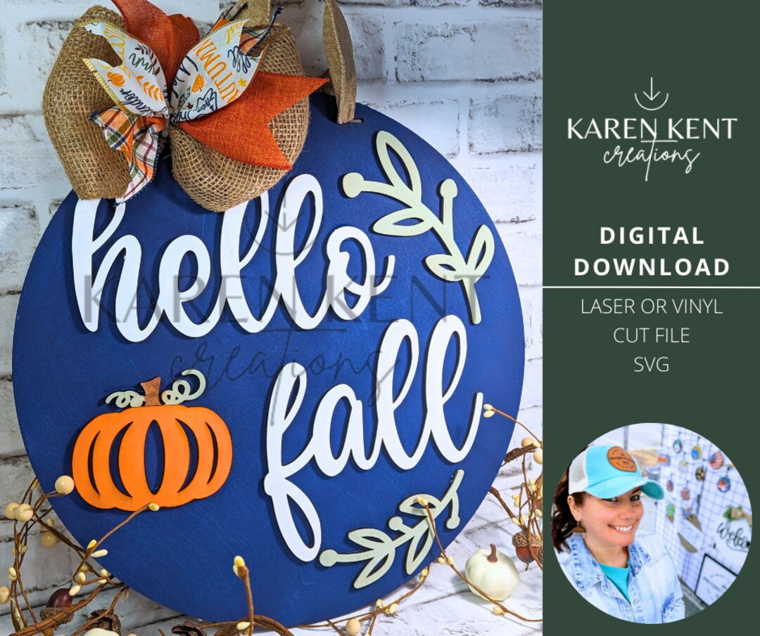Hello Fall Door Hanger SVG, Hello Fall Cut File, Hello Fall Laser File ...