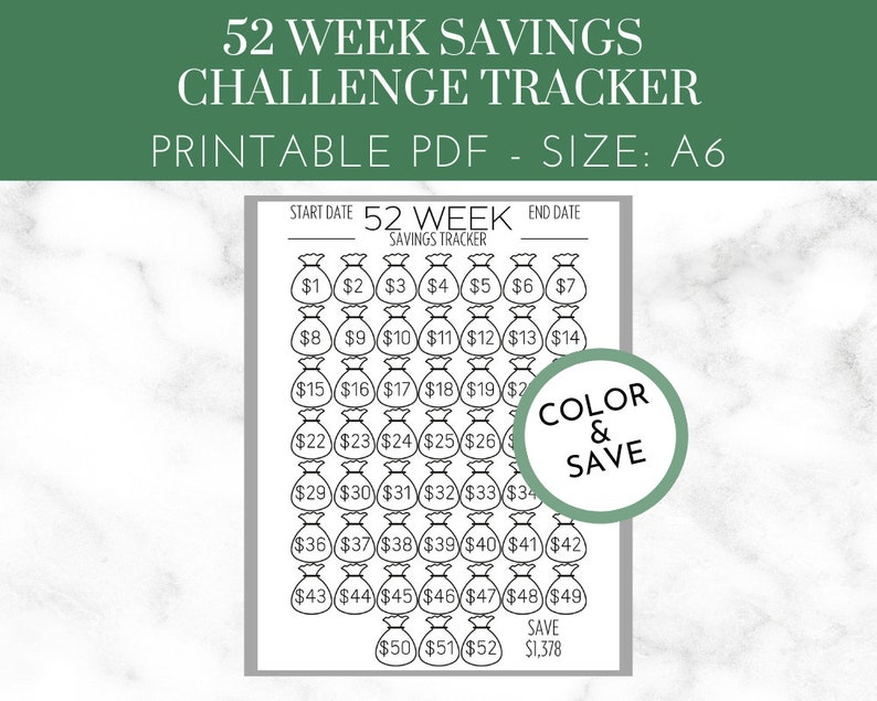 52 Week Savings Challenge Printable Budget Savings Challenge - Etsy