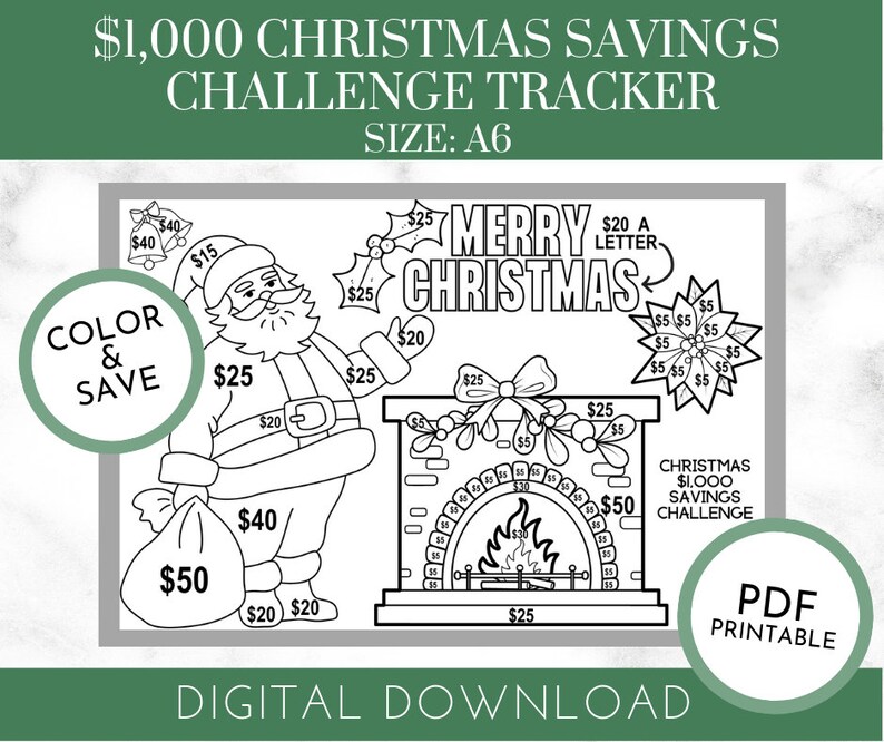 Christmas Savings Challenge Printable | 1,000 Dollar Savings Challenge ...