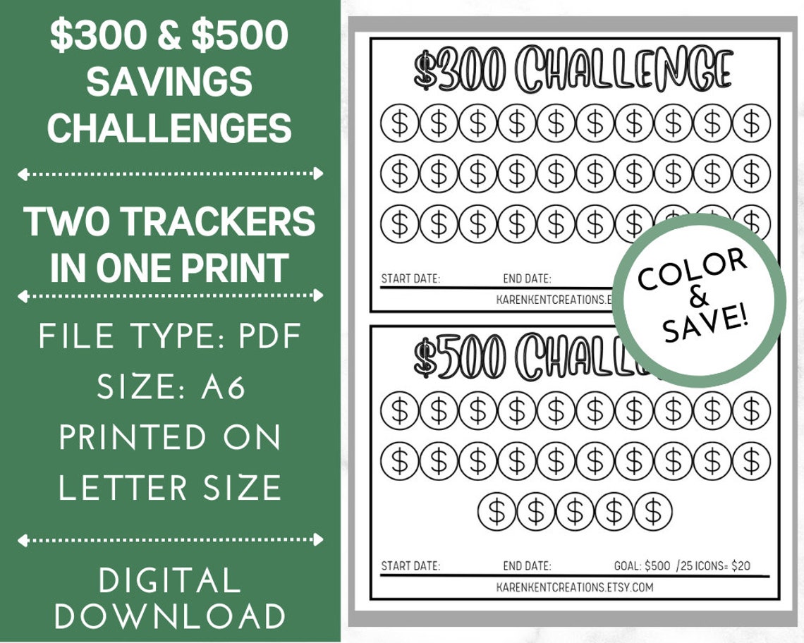 300 and 500 Savings Challenge Printable | Two Savings Challenge in ONE ...