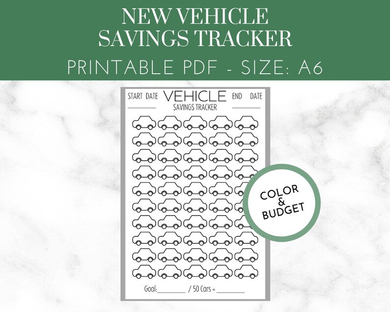 DIY Vehicle Savings Tracker Printable | Choose Your Amount Savings ...