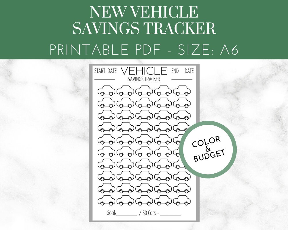 DIY Vehicle Savings Tracker Printable | Choose Your Amount Savings ...