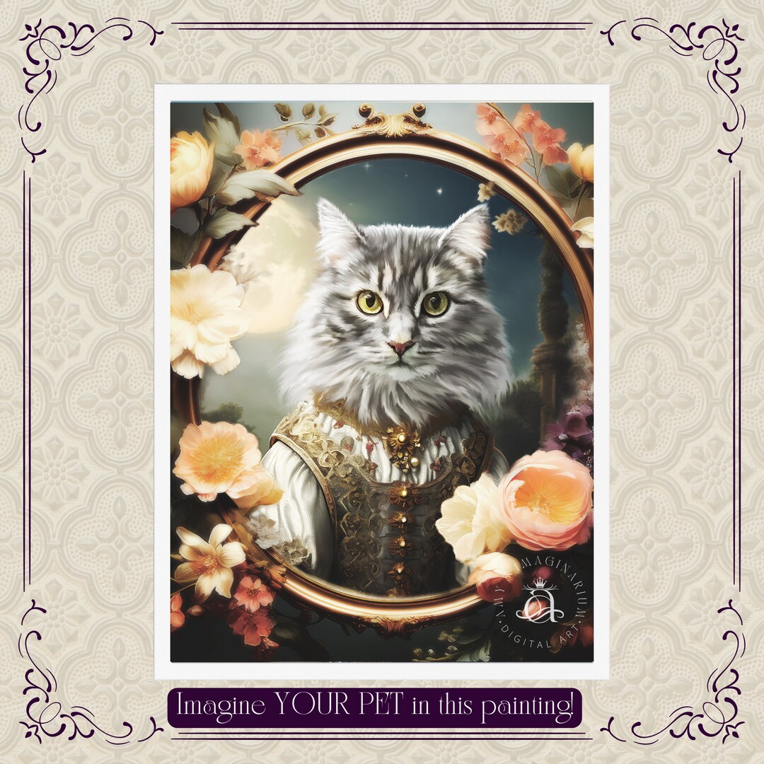 Renaissance Cat Portrait, Custom Cat Wall Art Painting, Pet Portraits ...