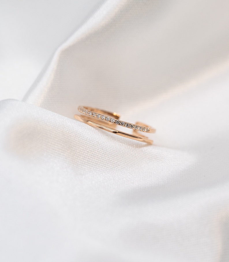 Pave Duo Ring Sterling Silver Dainty Ring Minimalist Ring - Etsy