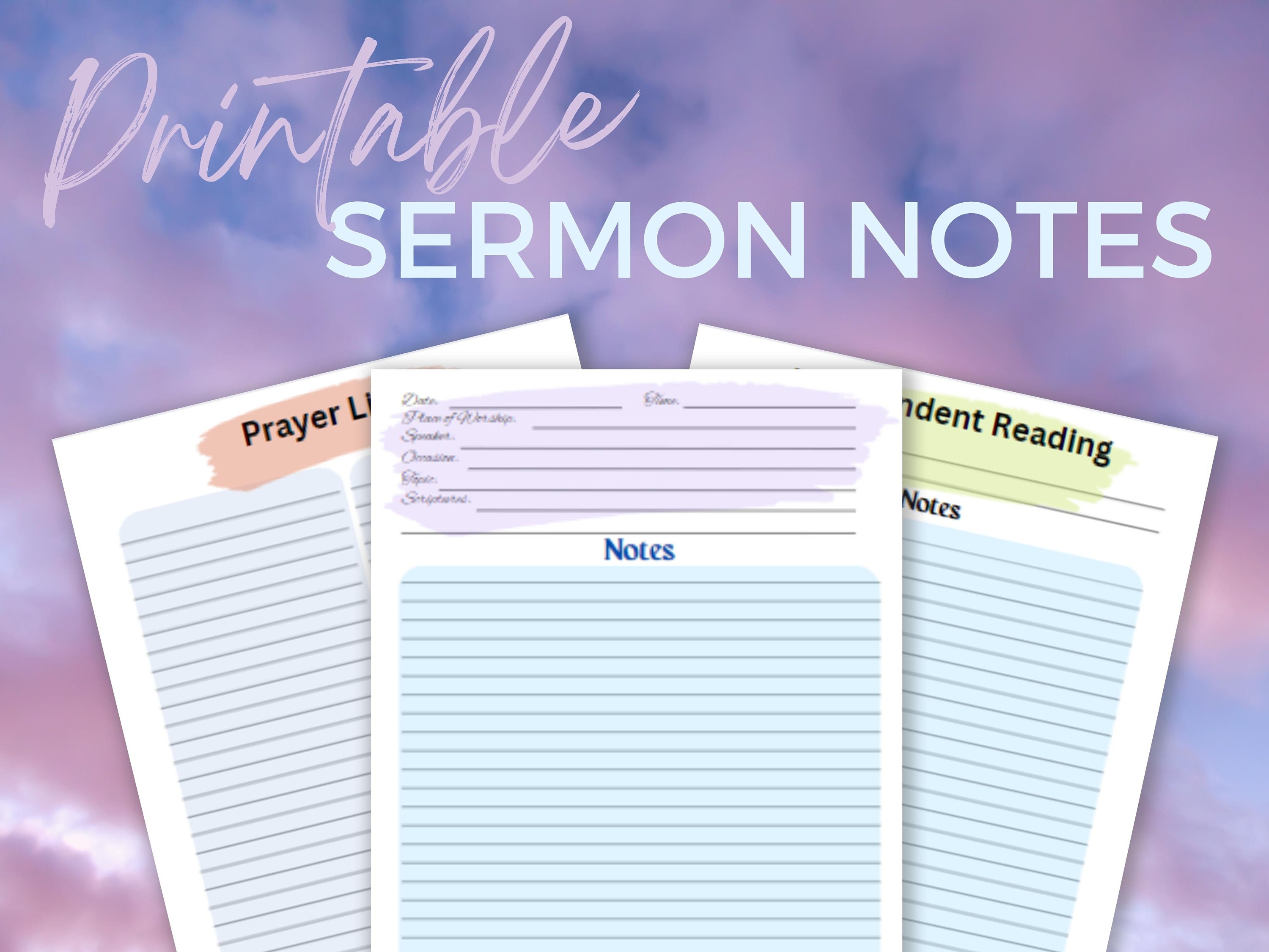 PRINTABLE SERMON NOTES, Church Service Notes, Prayer List, Ministry ...