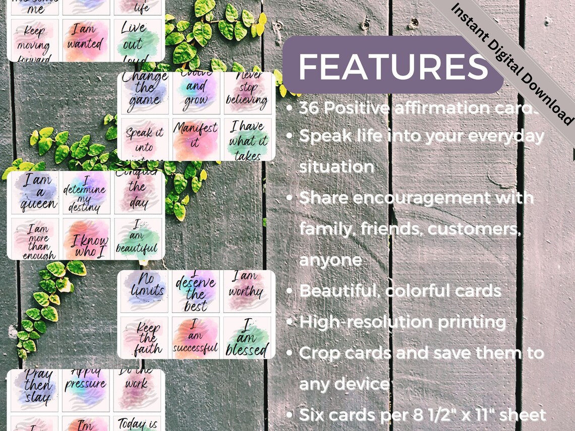 PRINTABLE AFFIRMATION CARDS Self Love Encouragement Instant Download ...