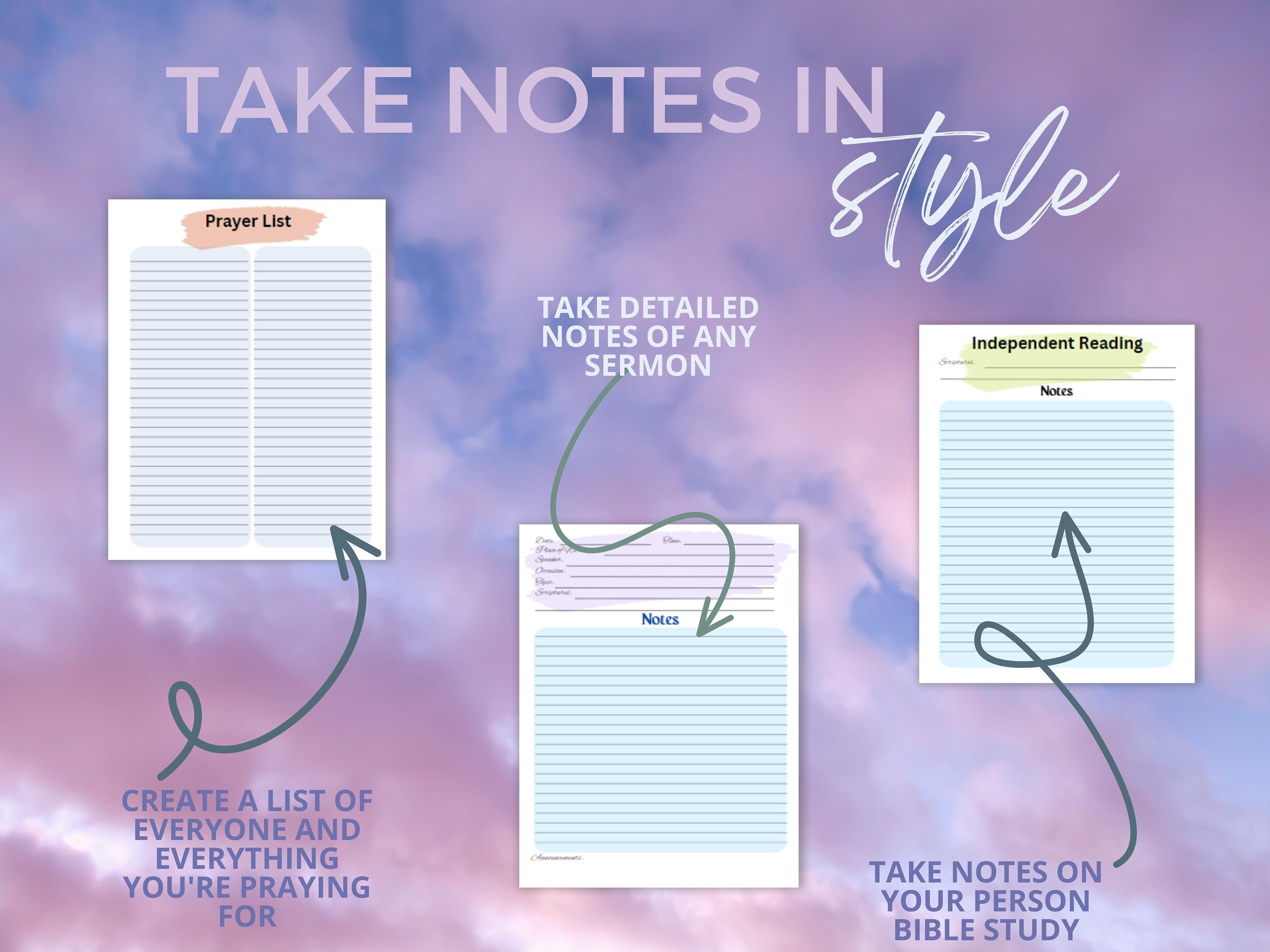 PRINTABLE SERMON NOTES, Church Service Notes, Prayer List, Ministry ...