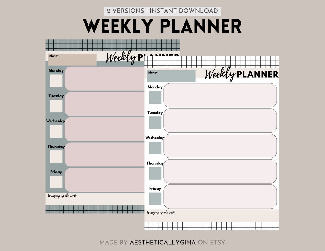 Neutral Weekly Planner | Digital & Printable | Portrait | Weekly ...