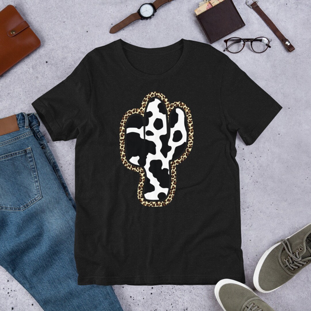 Western Cow Print Cactus Graphic Leopard Cheetha - Unisex T-shirt - Etsy