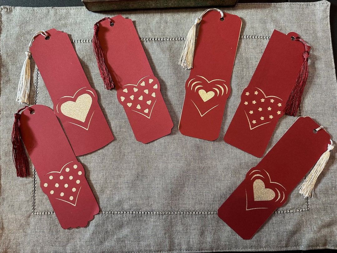 Red Layered Bookmarks With Glitter Hearts Set of 6 - Etsy