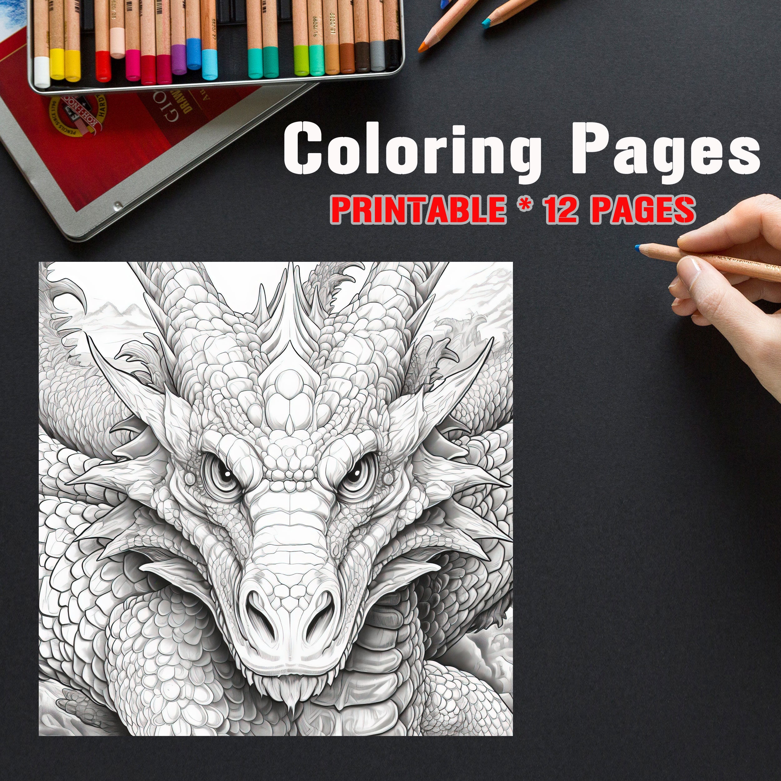 Coloring Dragons Digital Coloring Book Cute Coloring Adult - Etsy