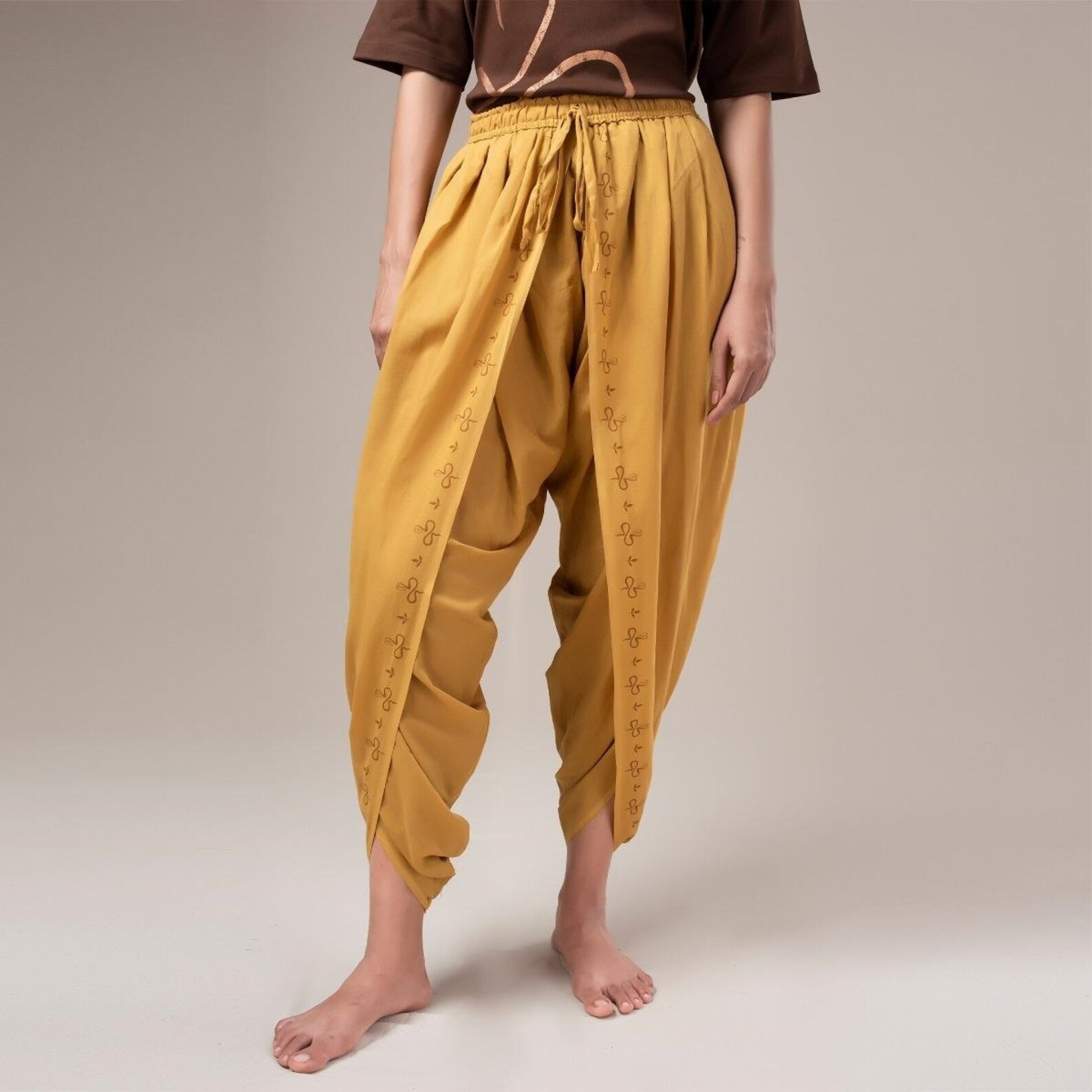 Unisex Printed Dhoti Pant With Vilva & Naga Printed Border Ochre - Etsy