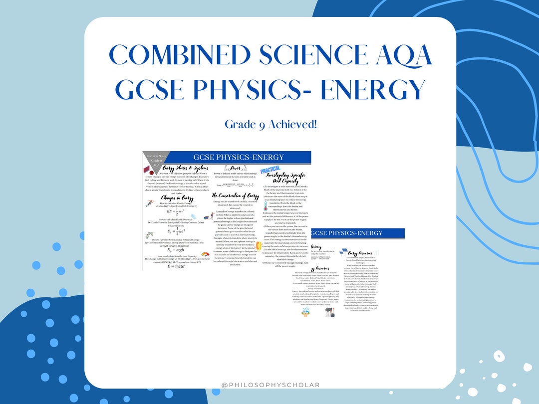 GCSE PHYSICS Combined Science AQA Revision Notes-energy-grade 8/9 ...