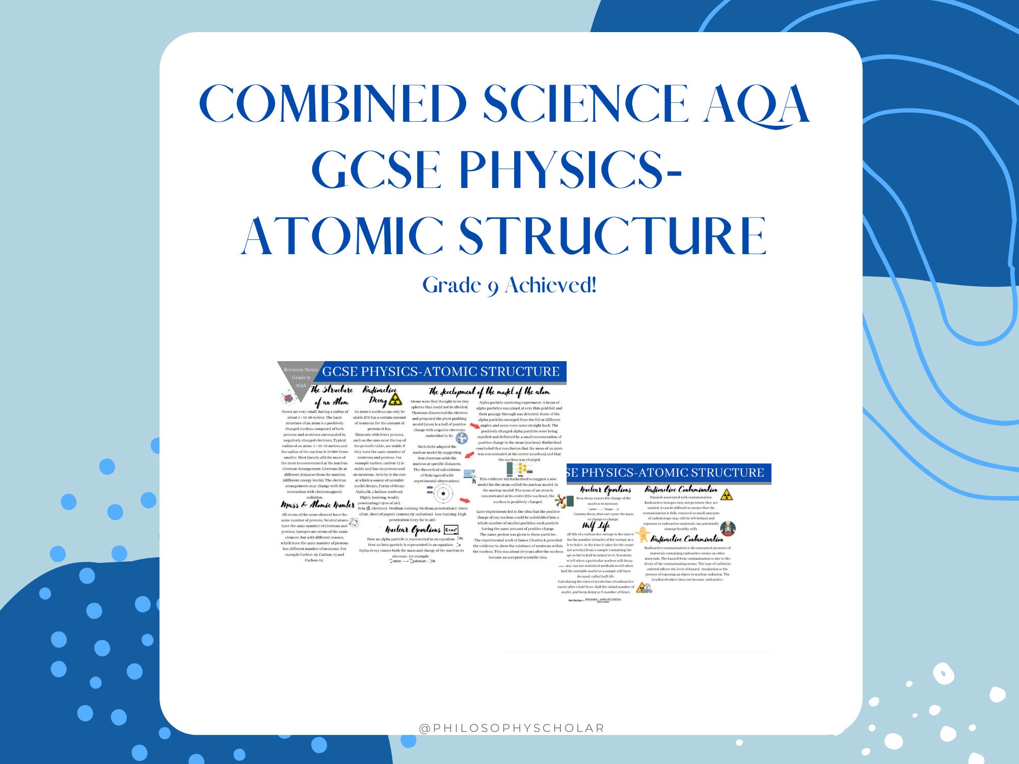 GCSE PHYSICS Combined Science AQA Revision Notes-atomic Structure-grade ...