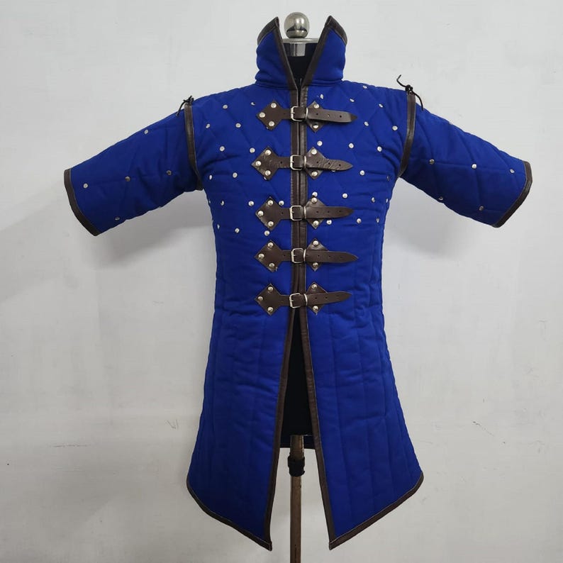 Medieval Gambeson: Padded Cotton Armor With Black Leather Trim - Etsy