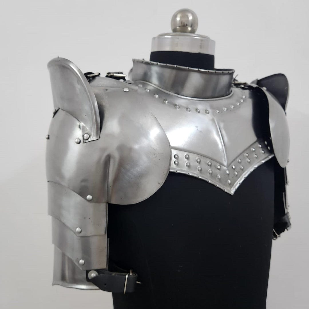 Medieval 18 Gauge Steel Armor Gorget With Pauldrons - LARP Shoulder Guard for Halloween Events ...