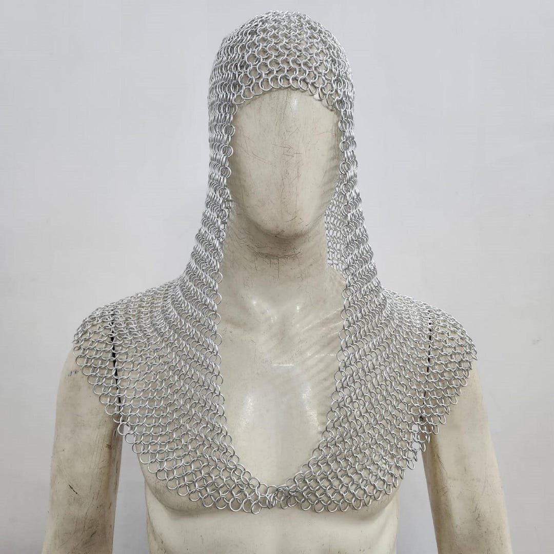 Aluminum Butted Chainmail Coif Hood - Lightweight Silver Anodized ...