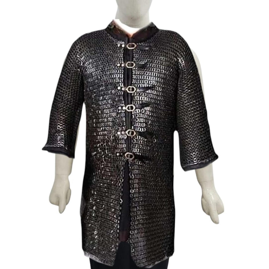 Chainmail Armor Hauberk Front Open 9MM Flat Ring Dome Riveted Half ...
