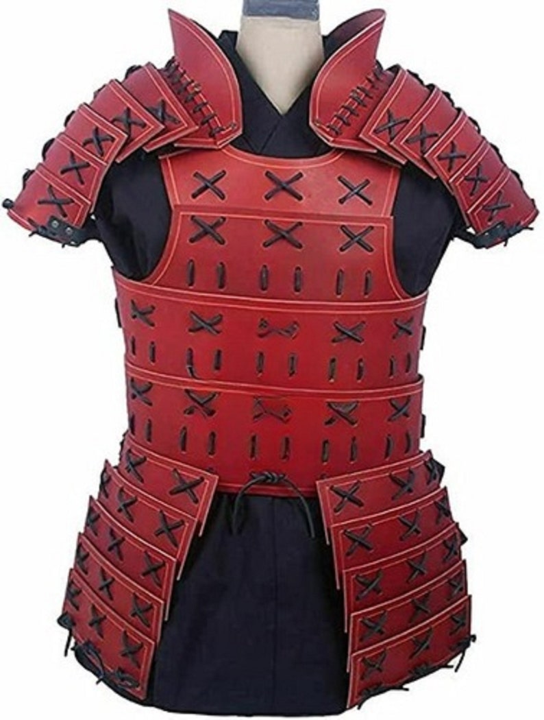 Leather Samurai Armor Set Red and Black Armour Medieval - Etsy