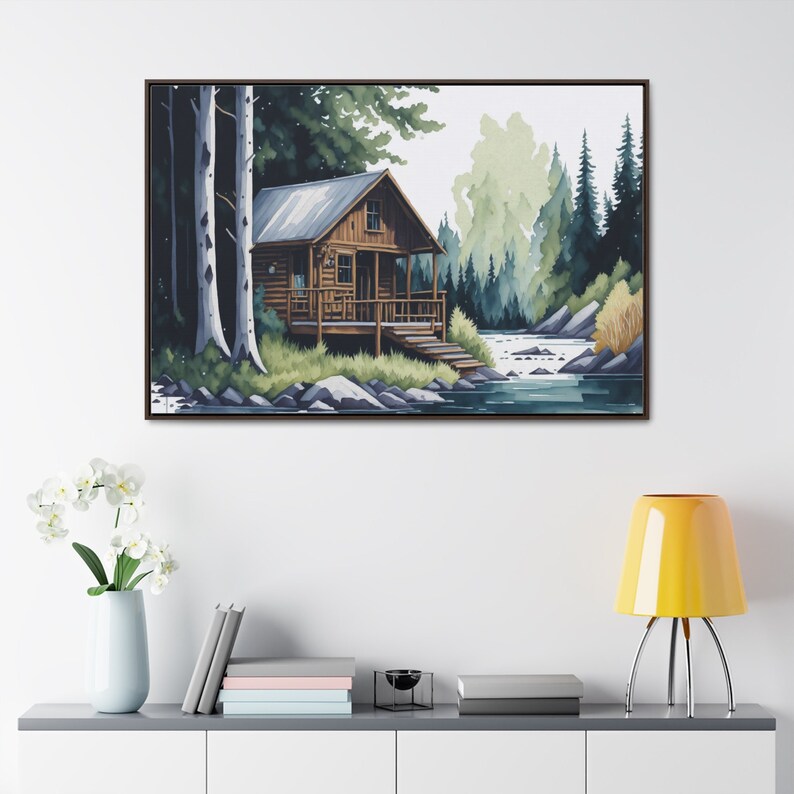 Rustic Retreat: Watercolor Wood Cabin in the Woods | Canvas Print ...