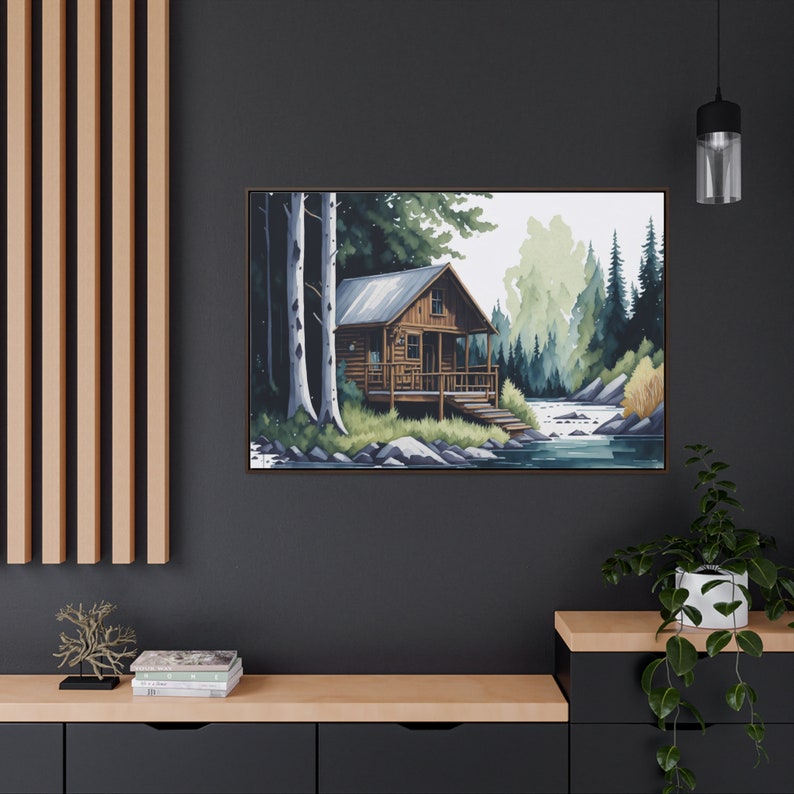Rustic Retreat: Watercolor Wood Cabin in the Woods | Canvas Print ...