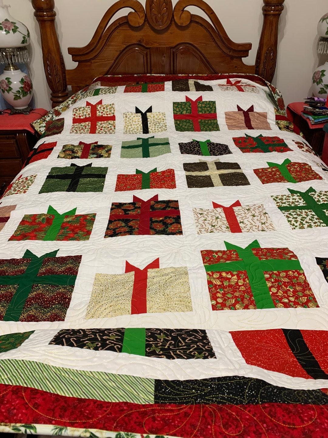 Christmas Quilt of Gift Boxes With Bows in Bright Colors - Etsy