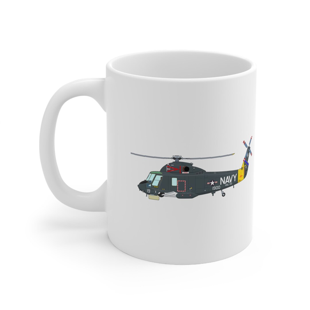 HSL-33 "seasnakes" Squadron Logo and SH-2 Profile Ceramic Mug - Navy ...