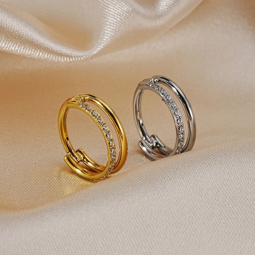 Gem and Smooth Parallel Split Double Conch Hoop, Conch Earring G23 ...