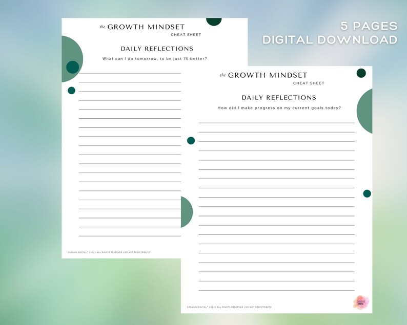 Growth Mindset Journal Pages Worksheets Download Printable 5 Pages - Etsy